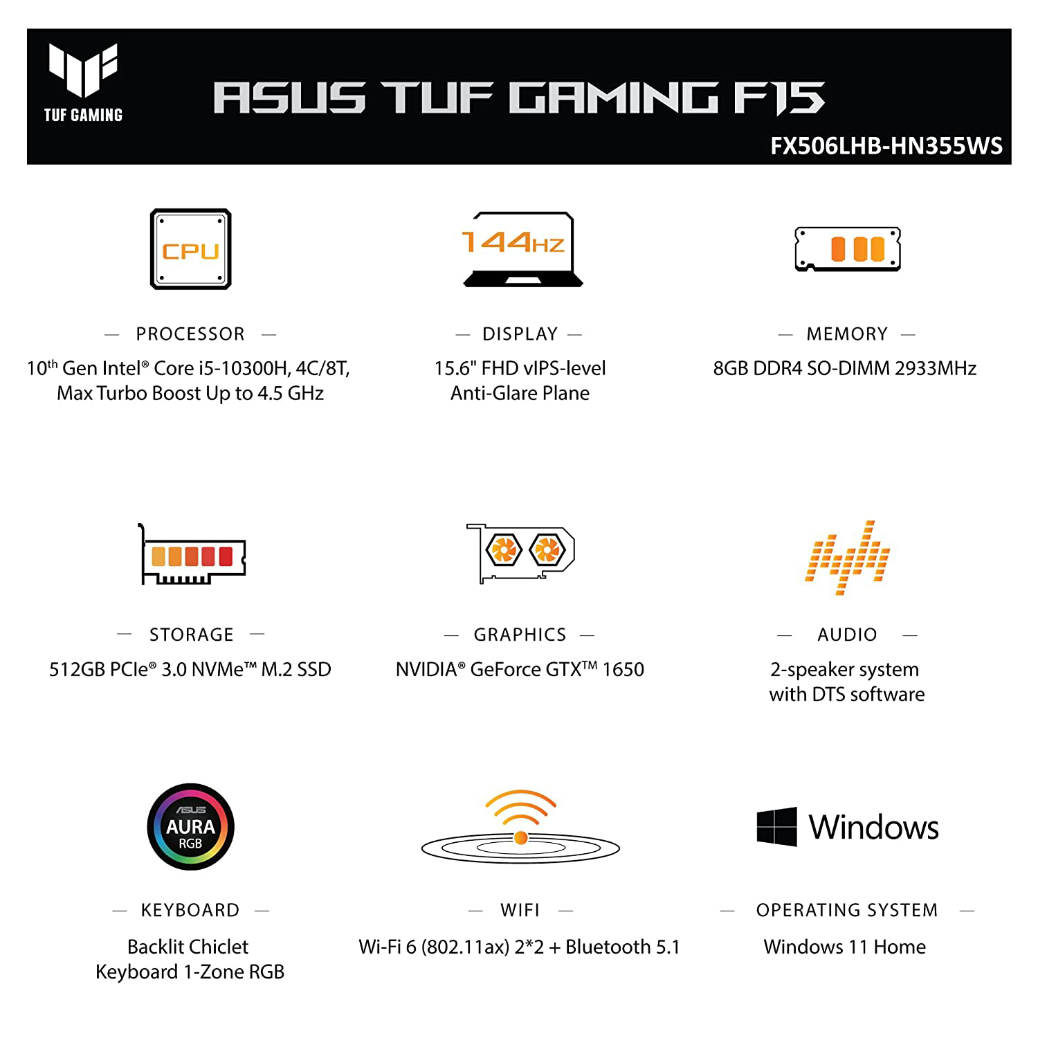 ASUS TUF Gaming F15 Laptop 8GB RAM/512GB SSD